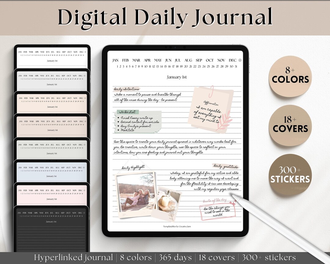 Digital Daily Journal, Goodnotes Notebook, Hyperlinked Digital Planner ...