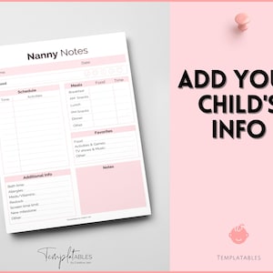 Nanny Notes Template, Nanny Schedule & Report for Baby, Babysitter Info ...