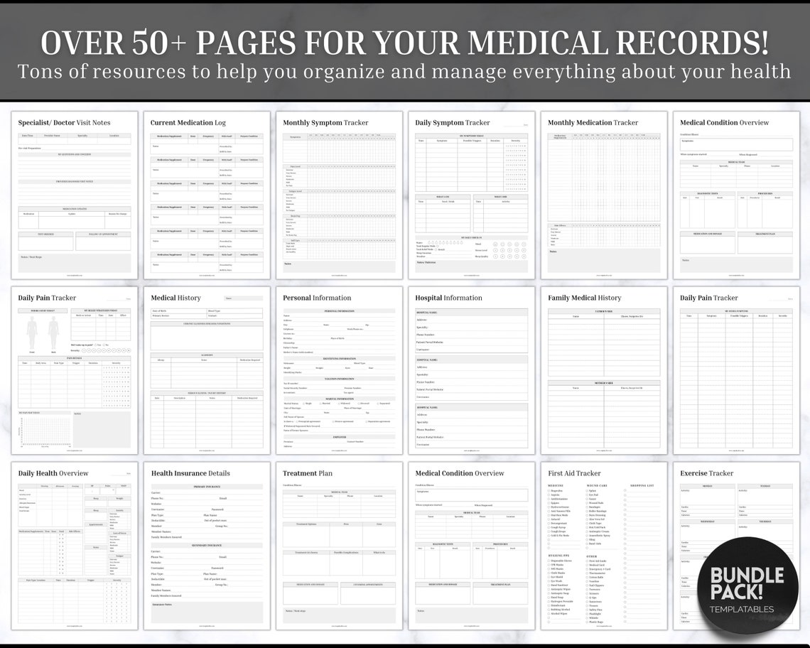 Medical Tracker Bundle, 50 Medical Binder Pages, Medical Planner ...