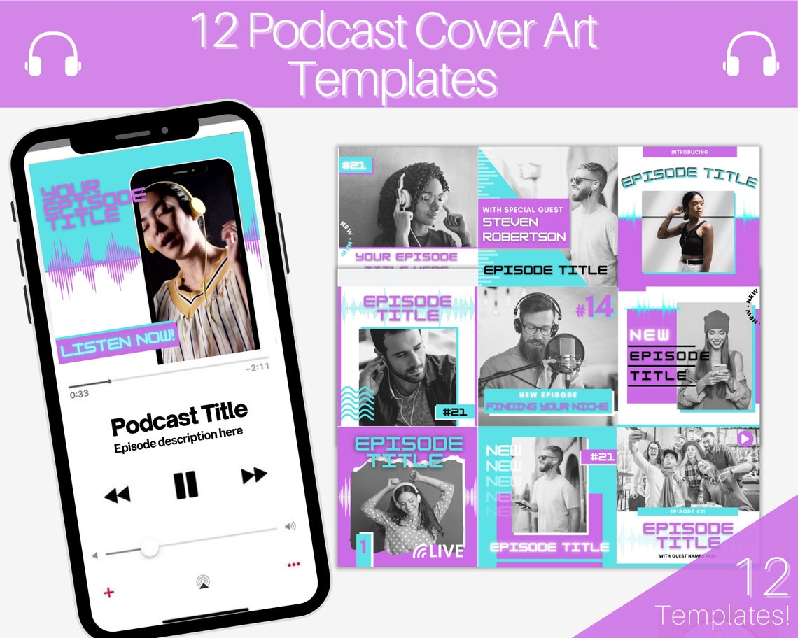 Podcast Cover Art Templates. 12 Editable Podcast Canva BUNDLE. | Etsy