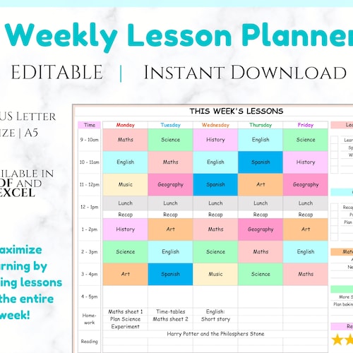 EDITABLE Weekly Homeschool LESSON PLANNER Home Schooling - Etsy