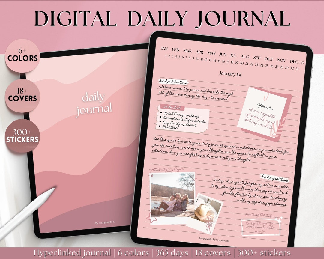 Daily Digital Journal, Goodnotes Notebook, Hyperlinked Digital Planner ...