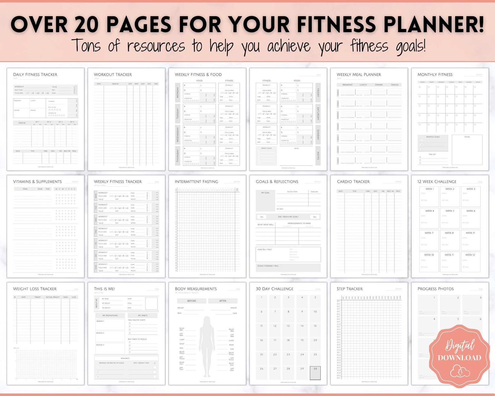 Fitness Planner Weight Loss Tracker BUNDLE Workout Planner - Etsy