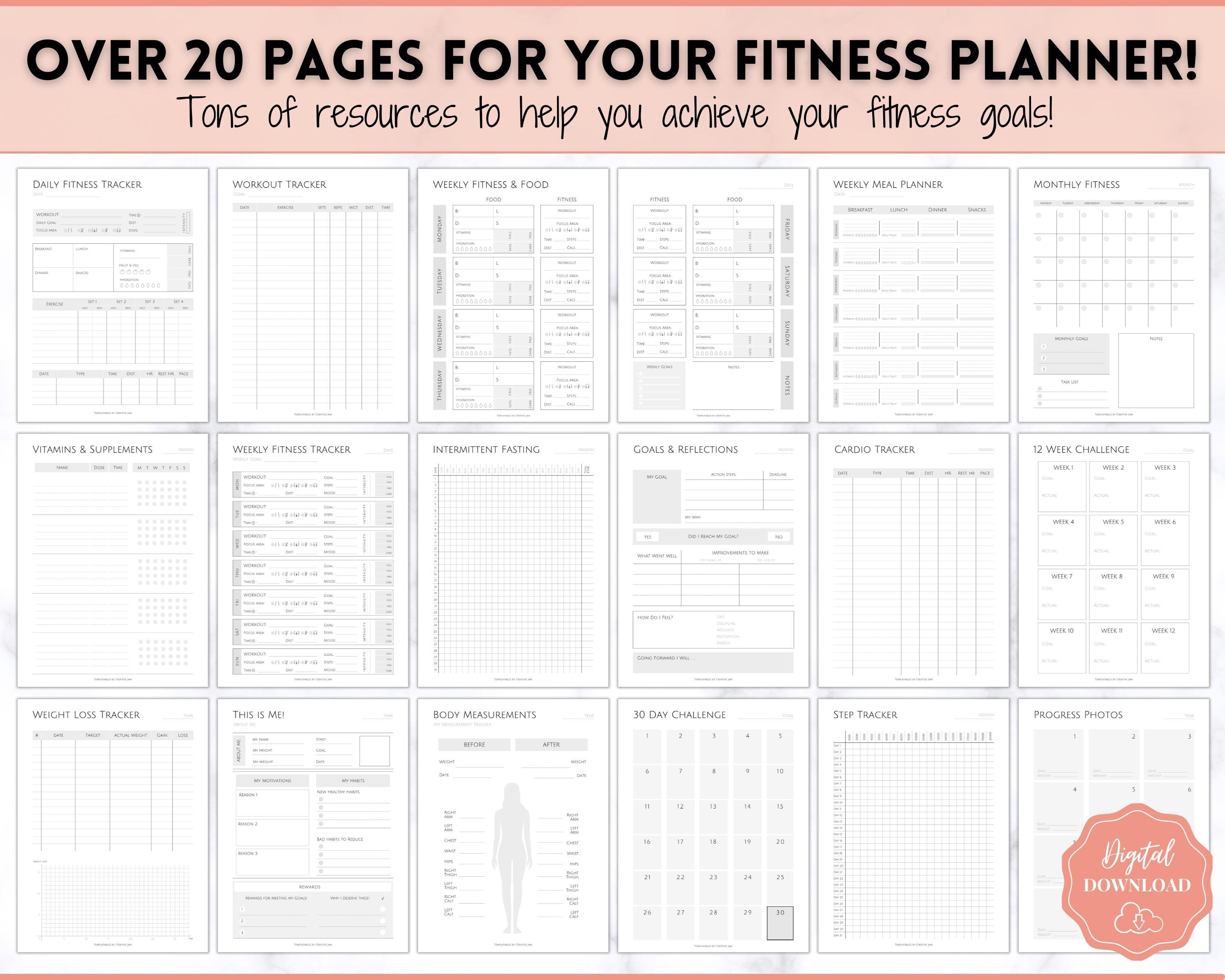 Fitness Planner, Weight Loss Tracker, BUNDLE, Workout Planner Fitness ...