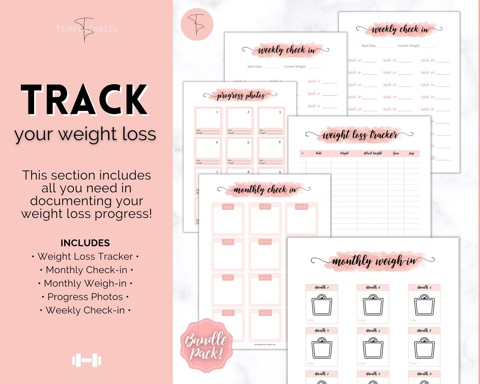 Weight Loss Tracker, Weightloss Journal, Fitness Planner Printable ...