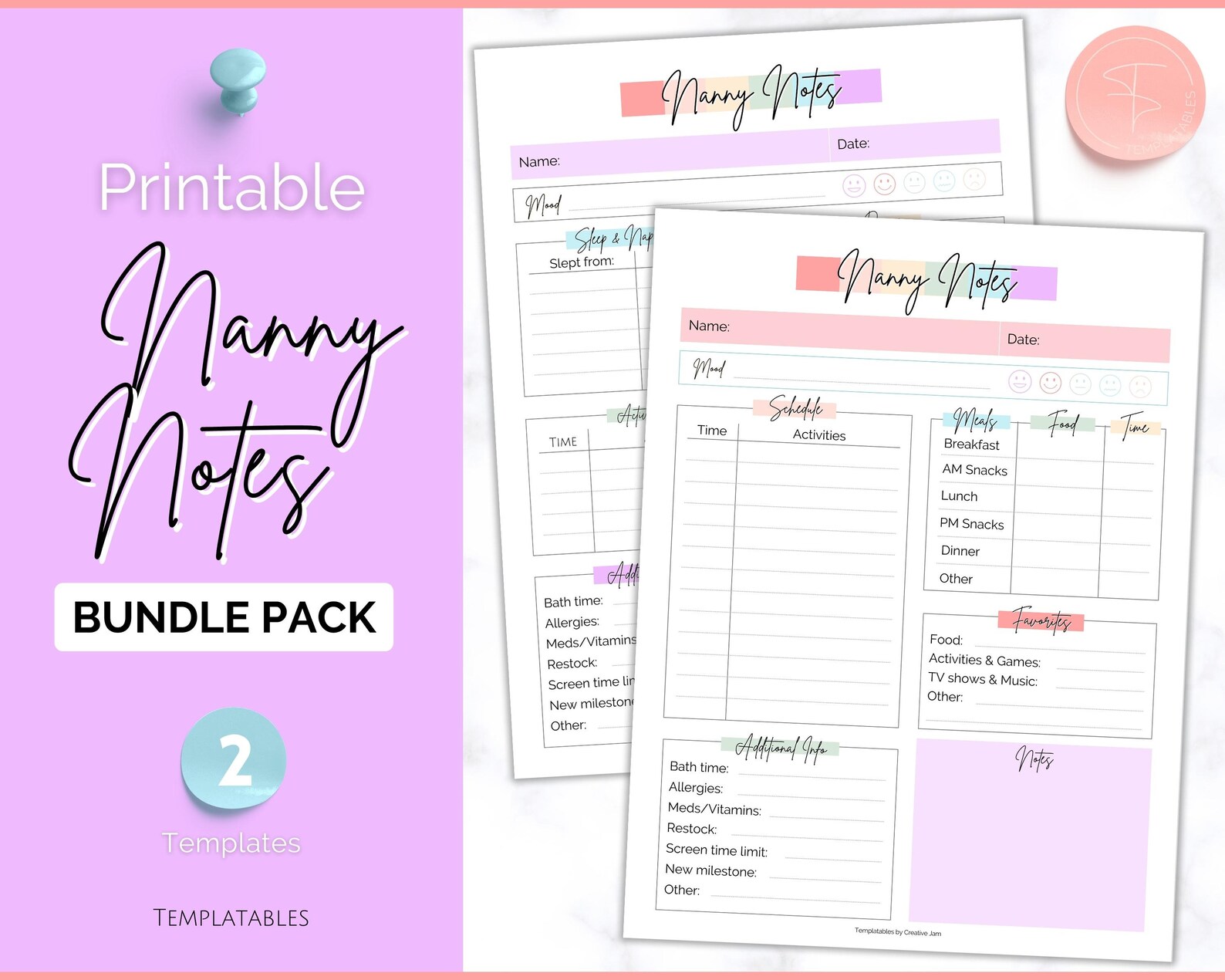 Nanny Schedule, Nanny Notes & Report Template for Baby, Babysitter Info ...