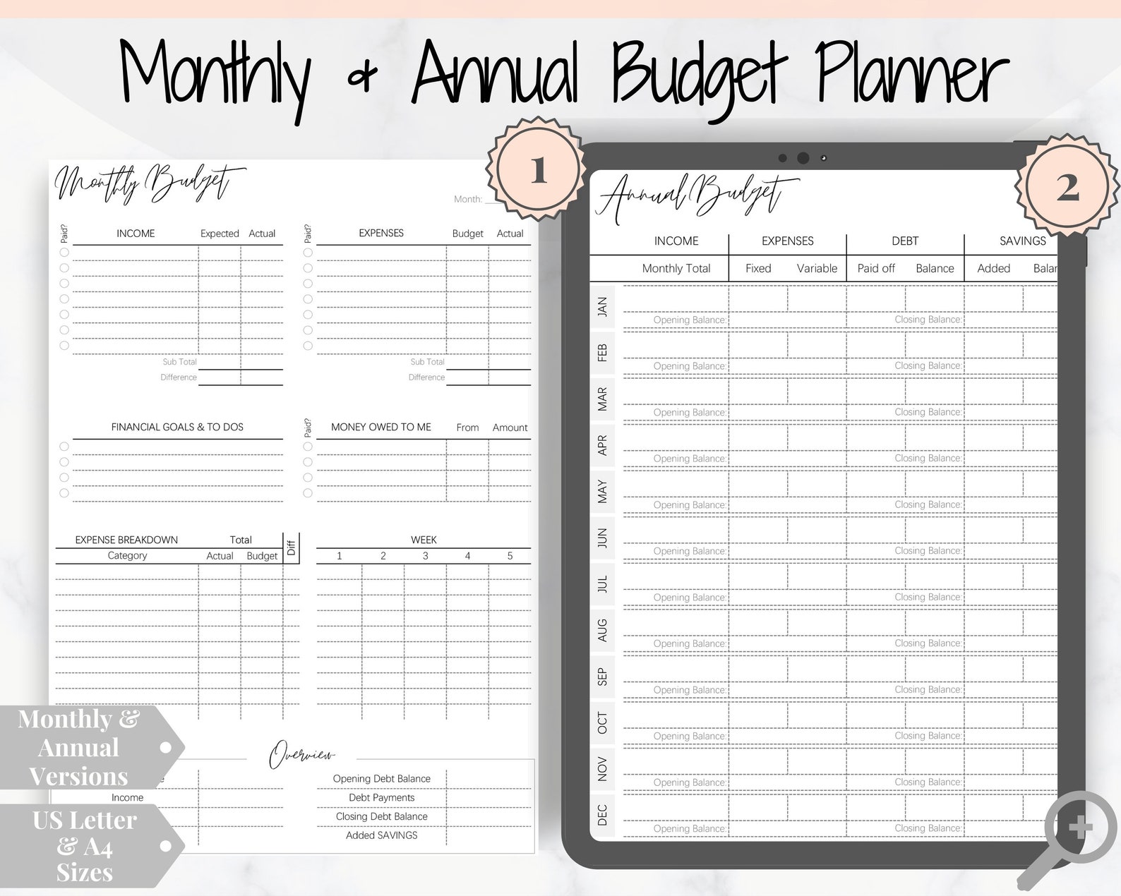 BUDGET PLANNER Template Printable, Budget Tracker With Expense, Savings ...