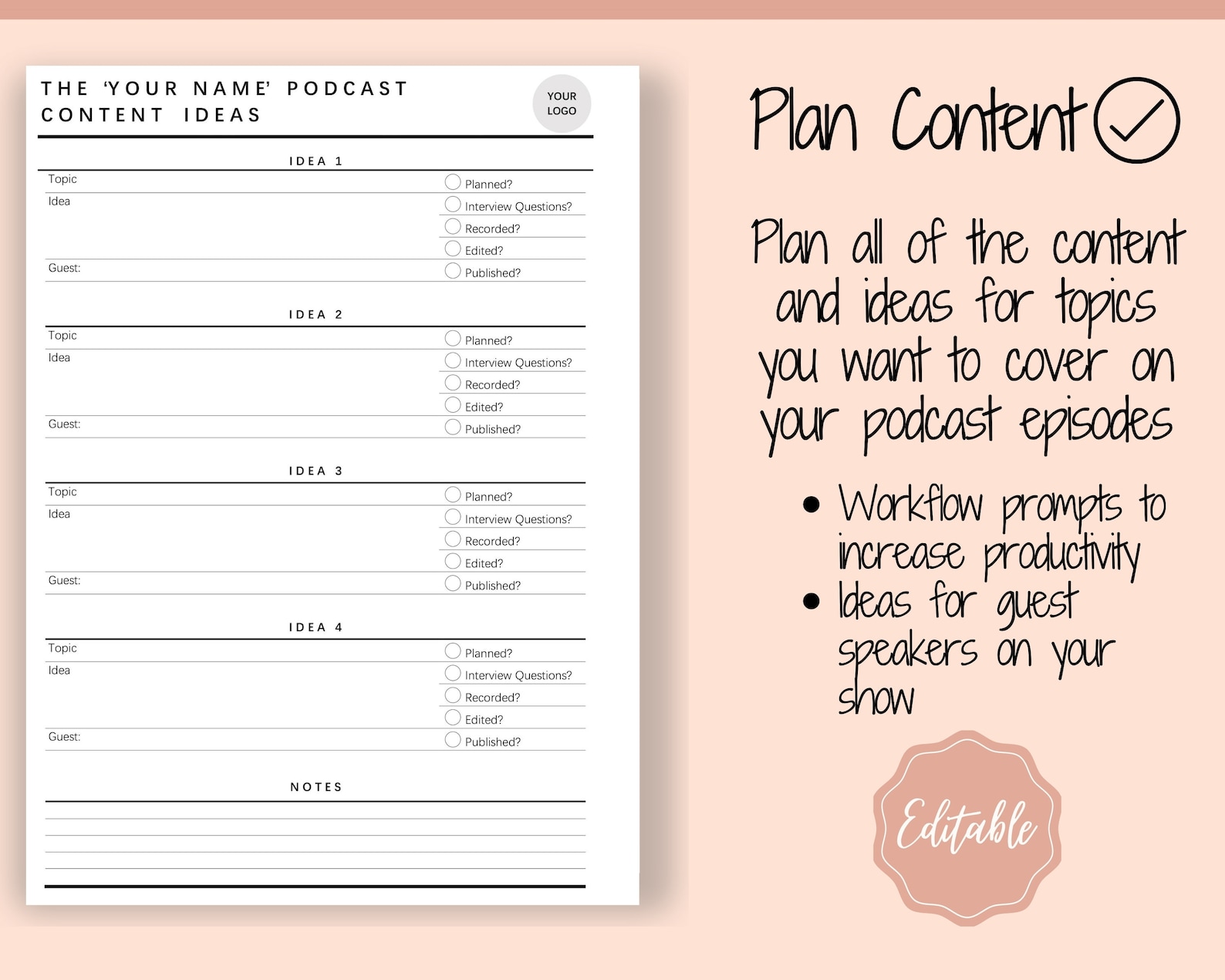 Editable Podcast Planner BUNDLE Pack. Podcast Template Content | Etsy