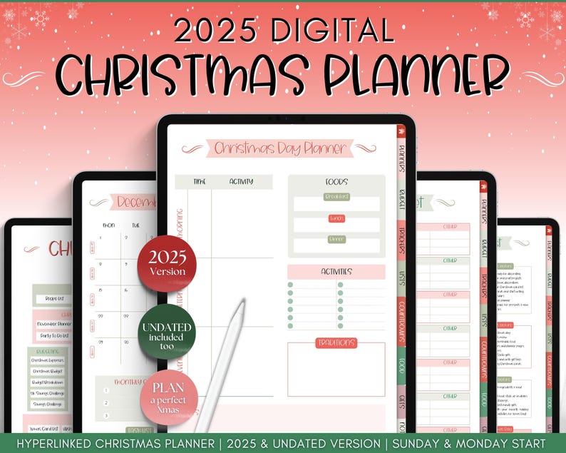 Digital Christmas Planner, 2025 Holiday Digital Planner, Xmas Party ...