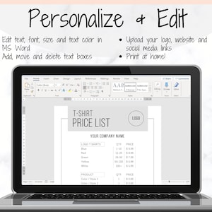 Tshirt PRICE LIST Template Editable. Printable Price Sheet, Price Guide ...