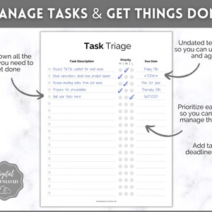 Task Triage, to Do List Printable, Brain Dump Template, Task Checklist ...