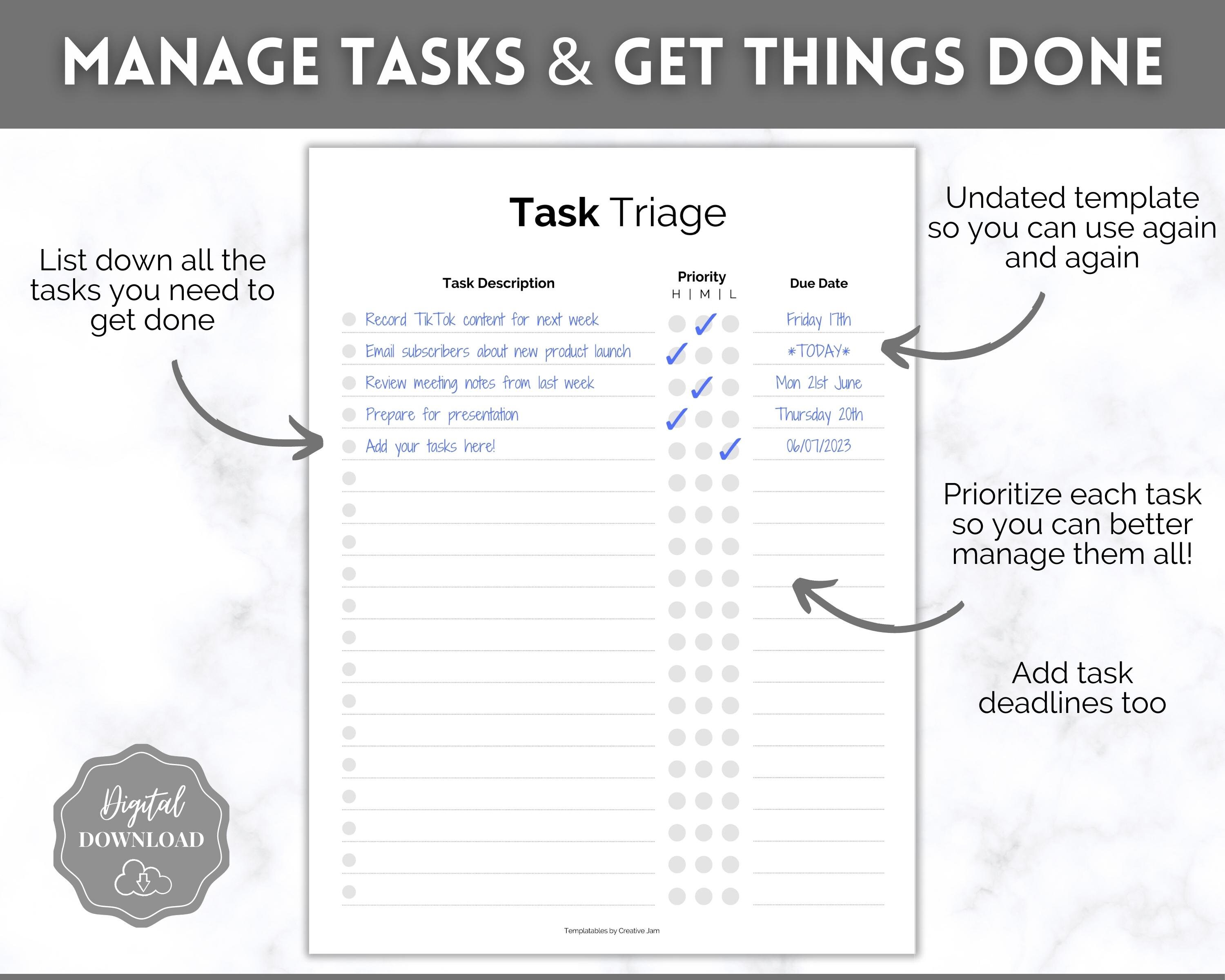 Task Triage, to Do List Printable, Brain Dump Template, Task Checklist ...