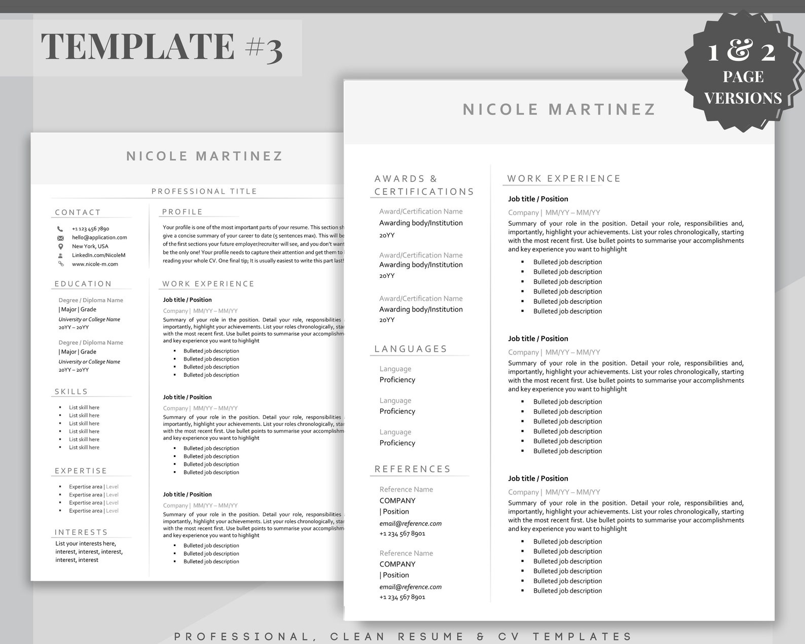 CV TEMPLATE Bundle Resume Word. Professional Resume Bundle. - Etsy UK
