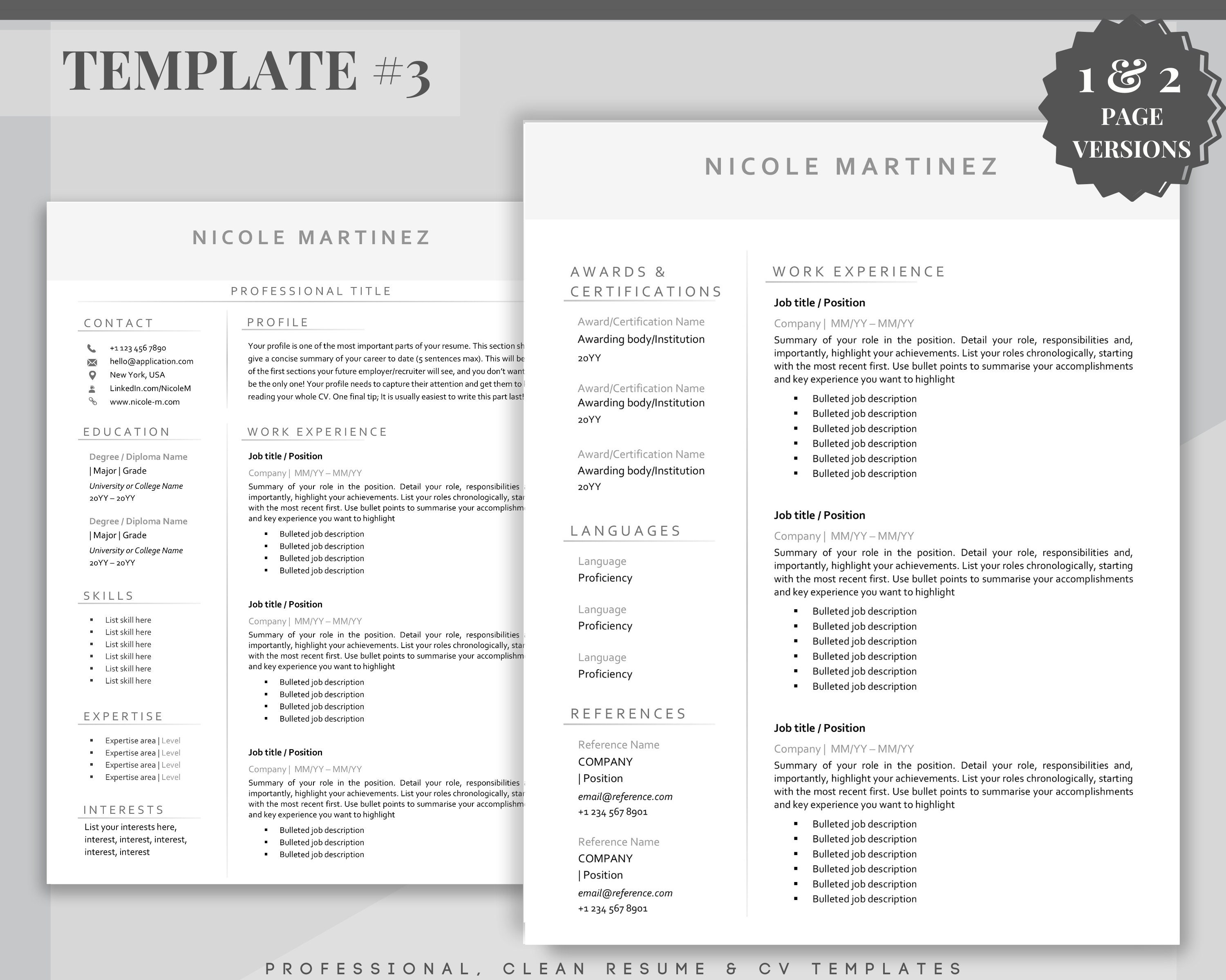 CV TEMPLATE Bundle Resume Word. Professional Resume Bundle. Minimalist ...