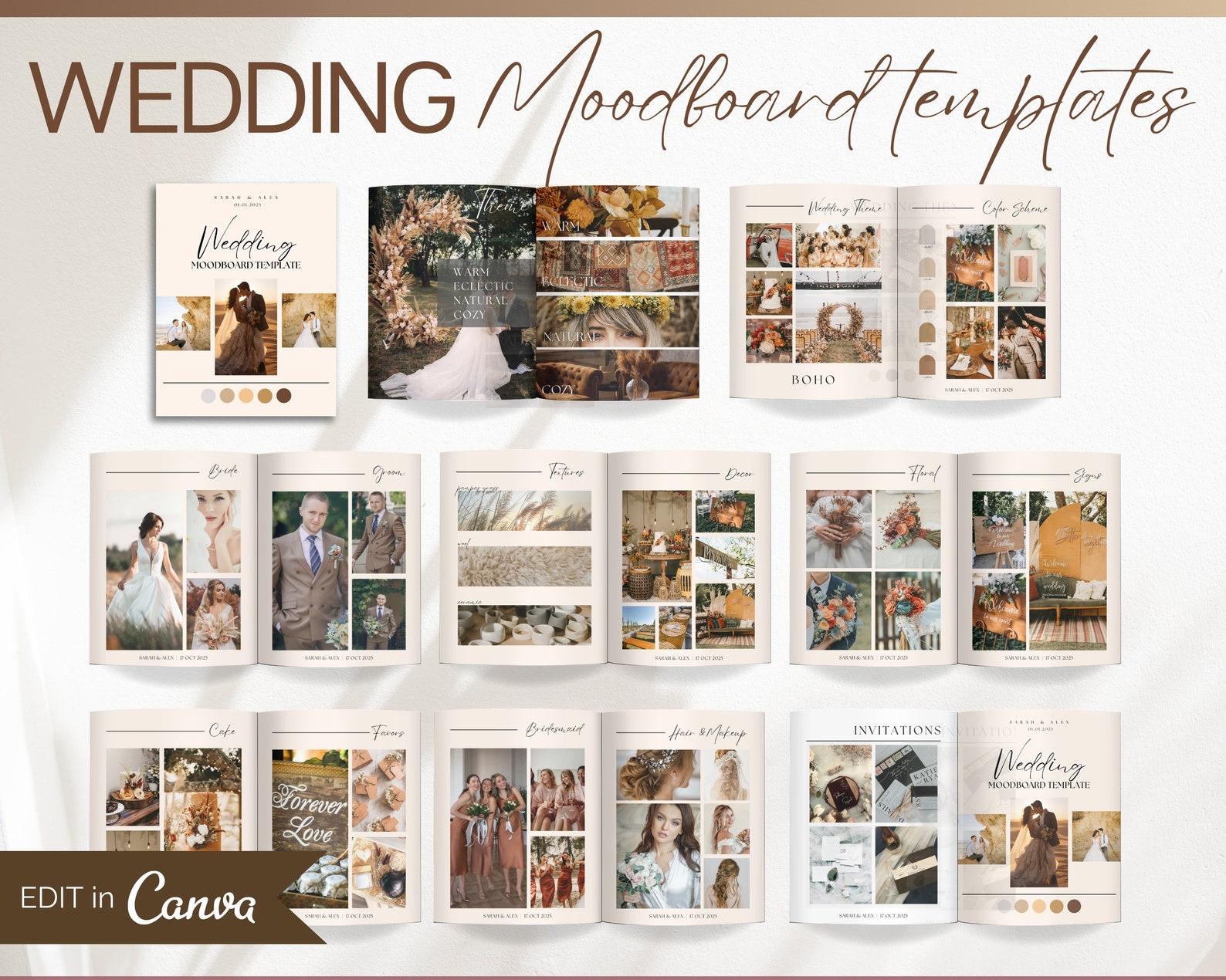 Wedding Mood Board Template, Editable Wedding Vision Board, Digital ...