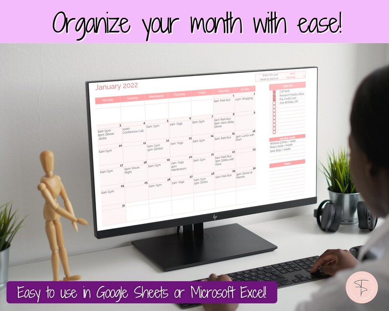 EDITABLE Monthly Calendar Monthly Planner Template Automated - Etsy
