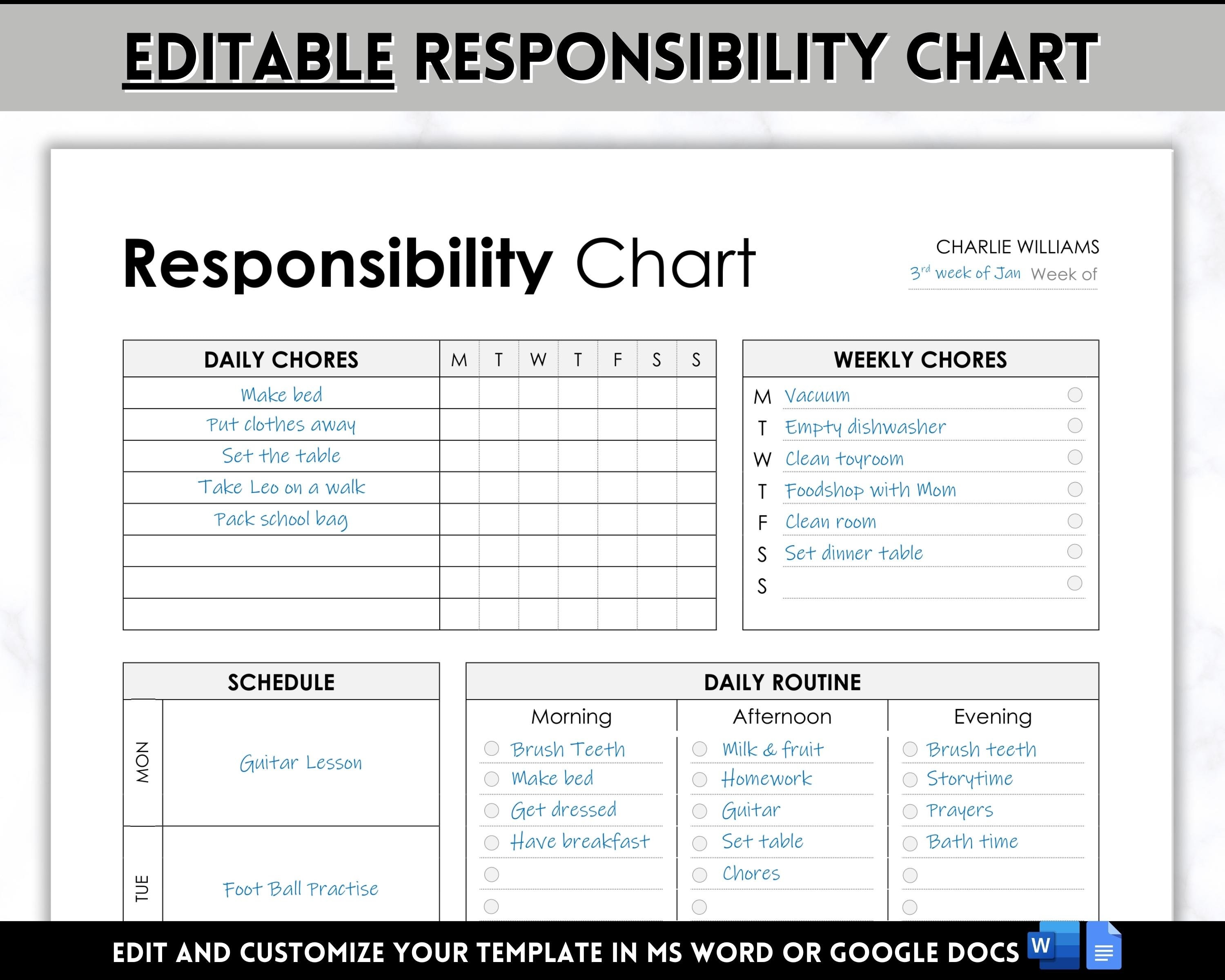 EDITABLE Chore Chart for Kids Responsibility Chart Family - Etsy EDITABLE Chore Chart for Kids Responsibility Chart Family - Etsy