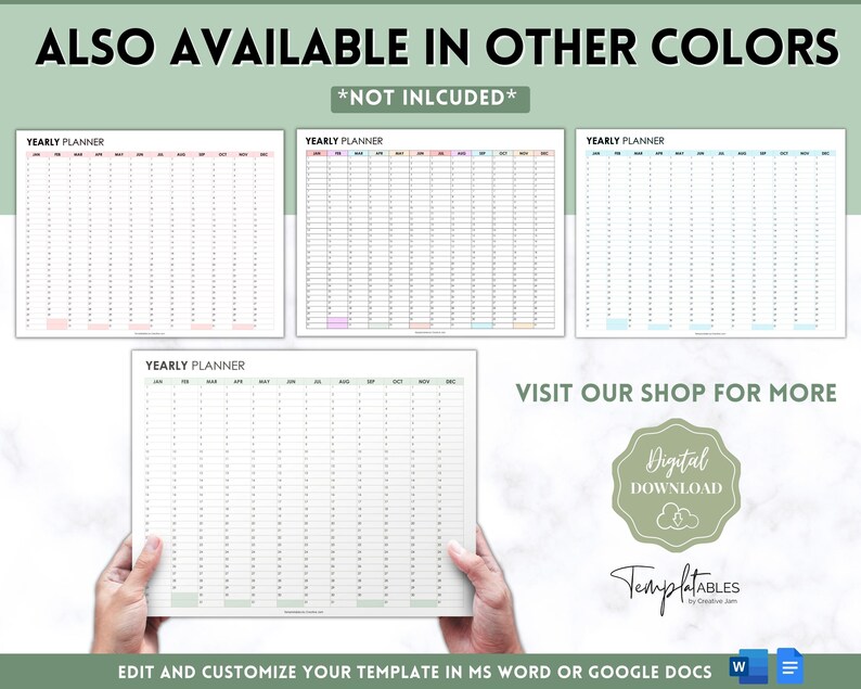 EDITABLE Perpetual Calendar Undated Year at a Glance - Etsy