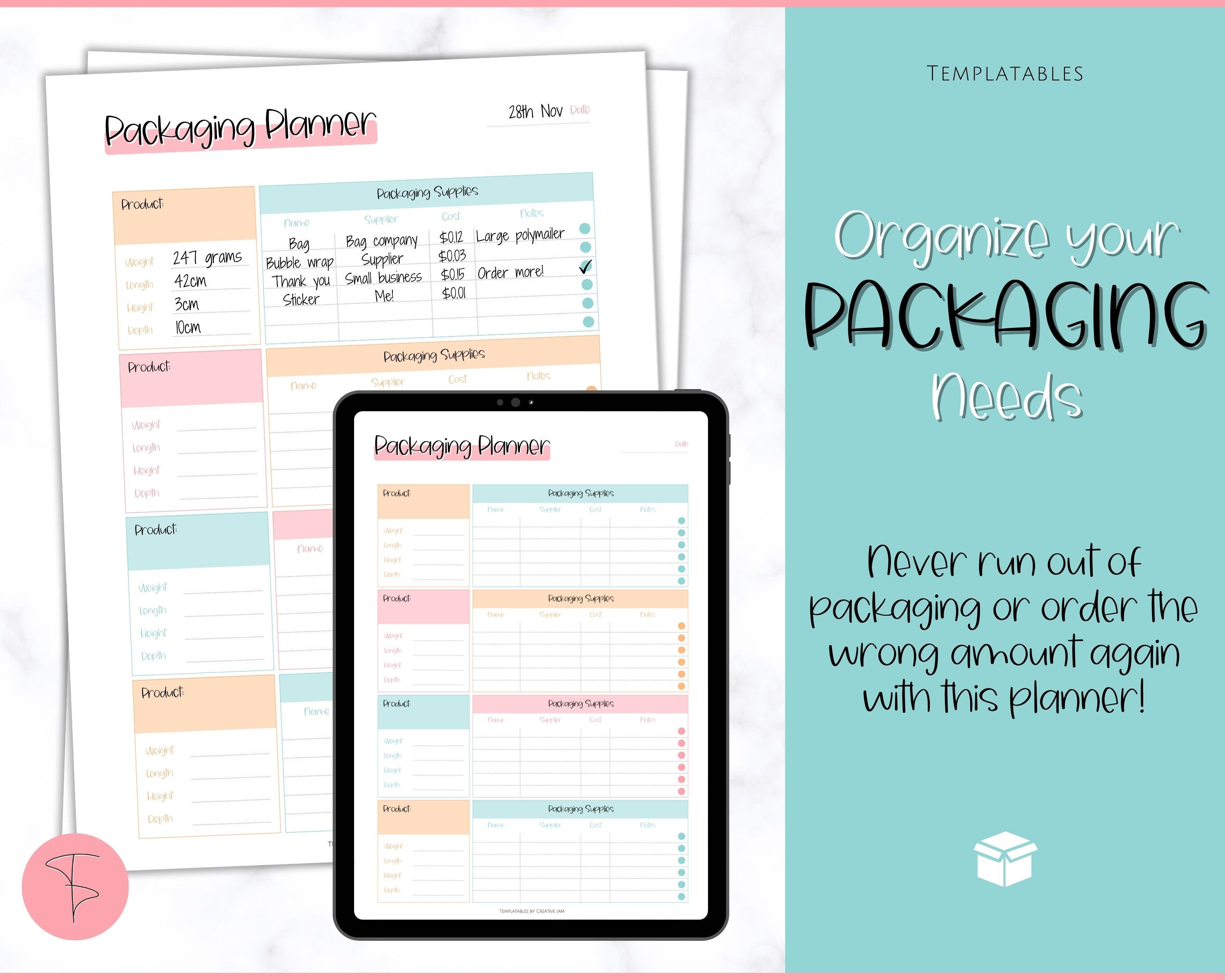 Packaging Planner Template Small Business Plan Packaging - Etsy UK