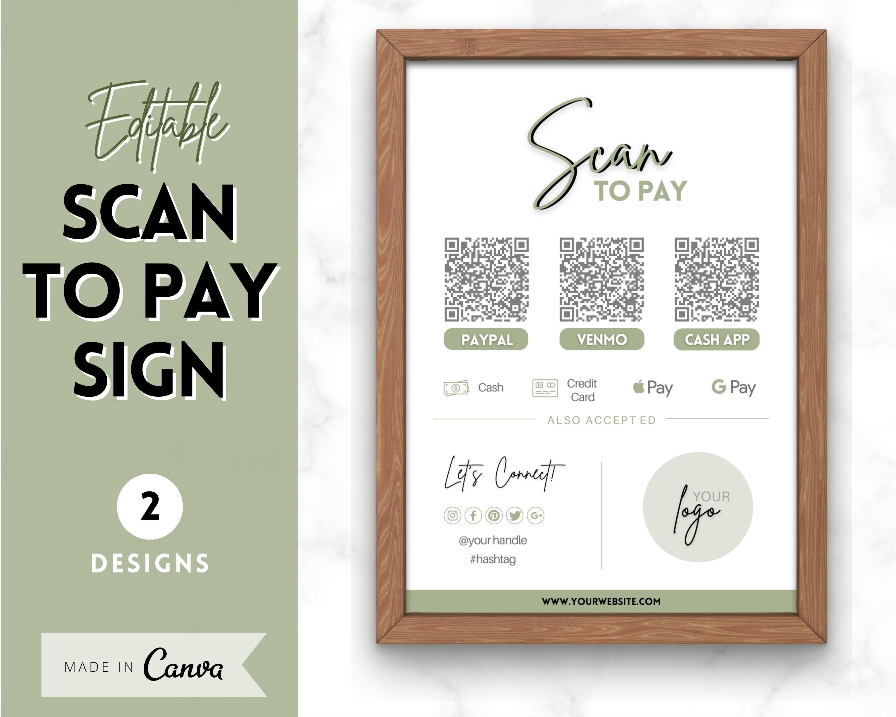 Editable Scan to Pay Sign Template QR Code Payment Sign - Etsy UK