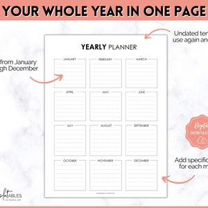 Yearly Overview, Editable Yearly Planner, Year at a Glance, Undated ...