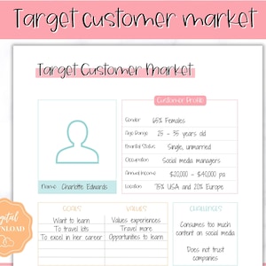 Target Customer Market Template, Customer Avatar Worksheet, Client ...