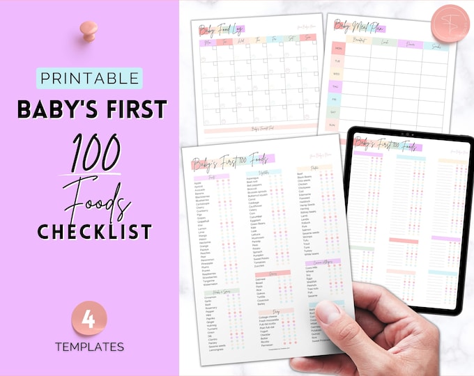 Baby's First Foods, Digital Tracker, Printable Chart, Purée or Baby Led ...