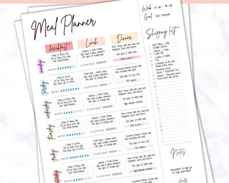 Meal Tracker Printable Weekly Food Diary Meal Planner Food | Etsy
