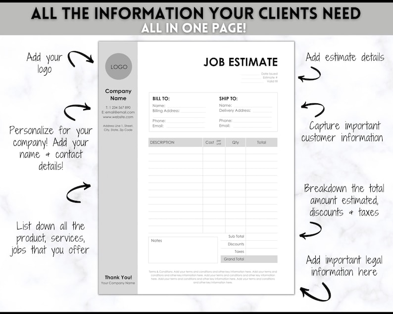 EDITABLE Job Estimate Template Small Business Template - Etsy