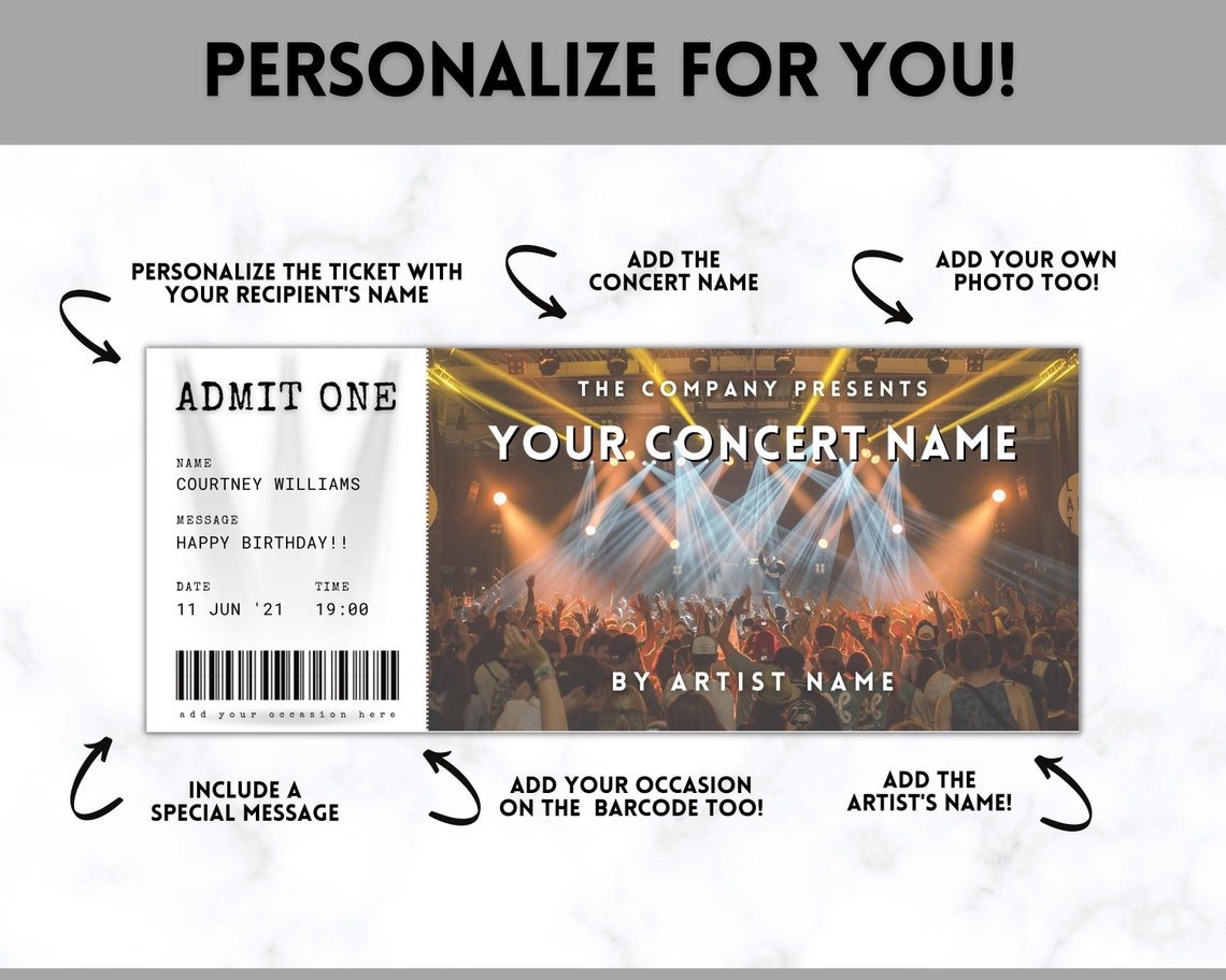 Concert Ticket Template EDITABLE Surprise Getaway Gift - Etsy