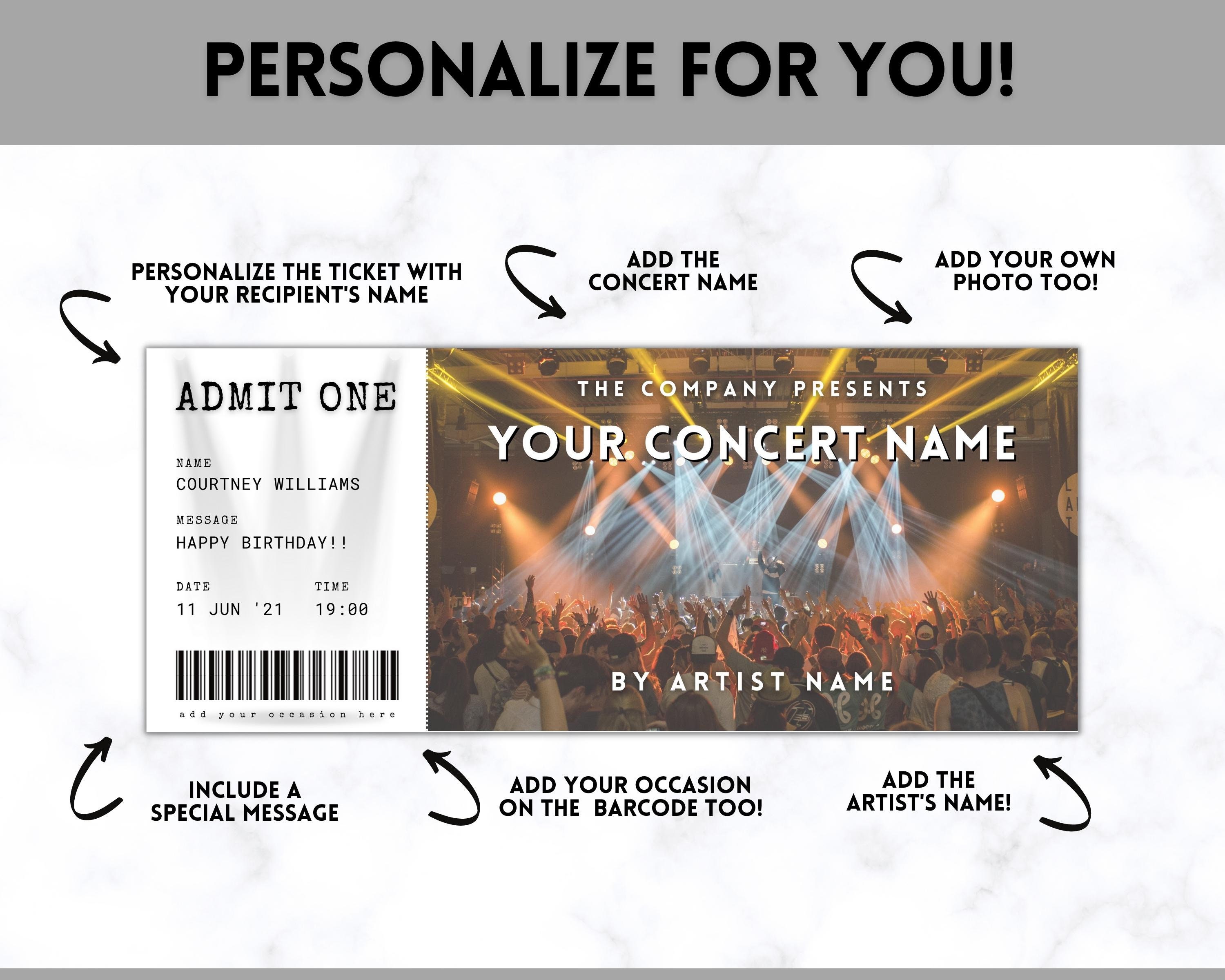 Concert Ticket Template, EDITABLE Surprise Getaway Gift, Invitation ...