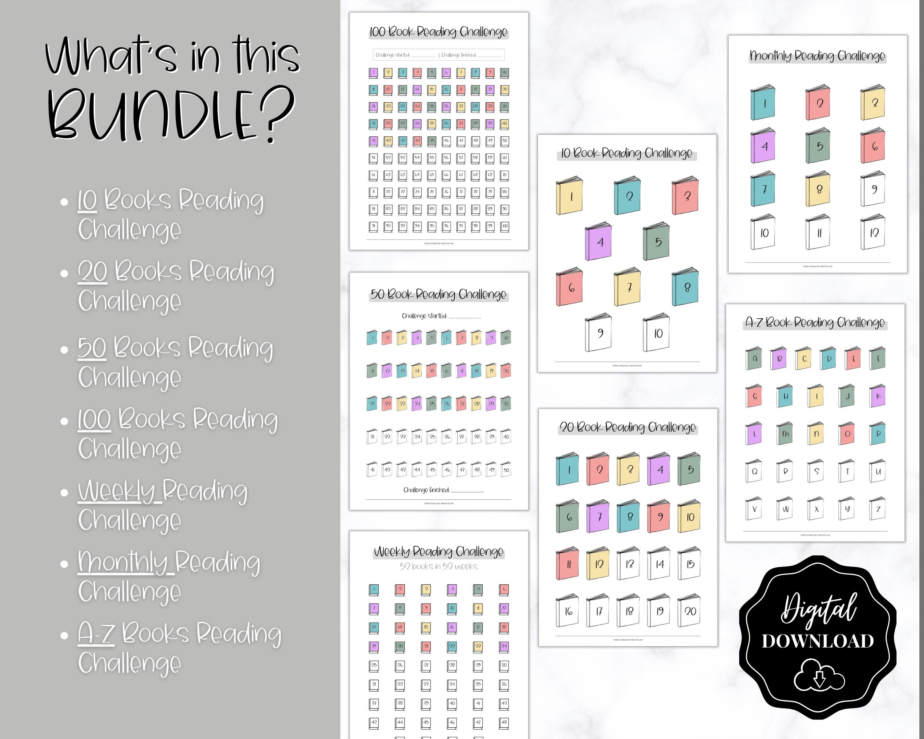 Book Challenge BUNDLE Reading Challenge Printables 52 Weeks - Etsy