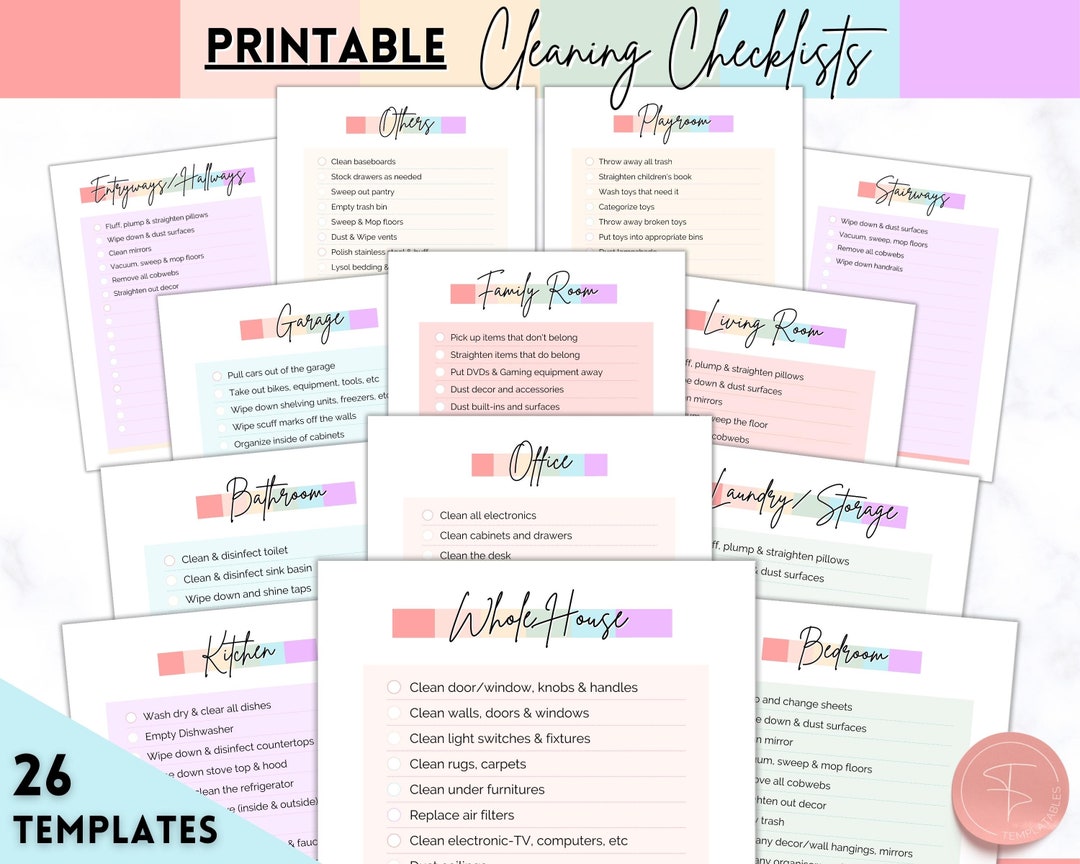Printable Cleaning Cards, Room by Room Cleaning Checklist, Family ...