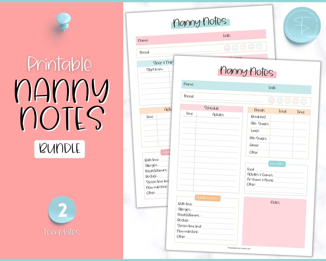 Babysitter Guide & Info Sheet, Nanny Notes Template, Nanny Schedule ...
