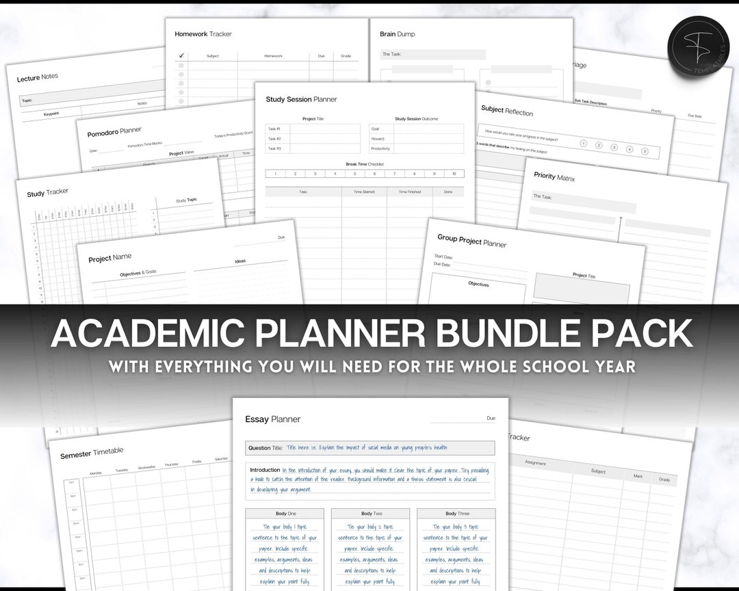 Academic Planner Printable BUNDLE, 40+ Pg Student Planner, Study ...