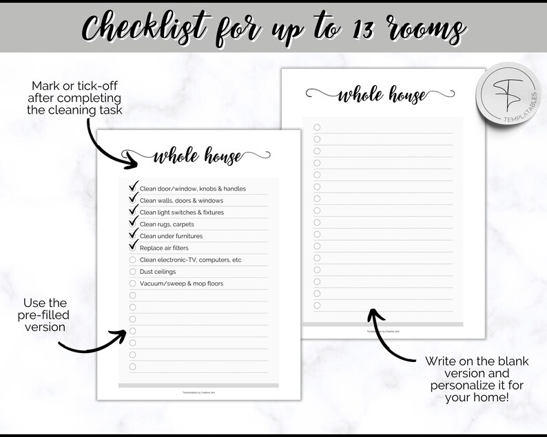 Printable Cleaning Cards Room by Room Cleaning Checklist - Etsy