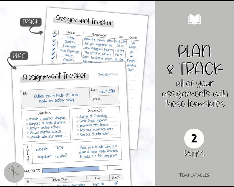 Assignment Planner BUNDLE, Printable Assignment Tracker for Students ...
