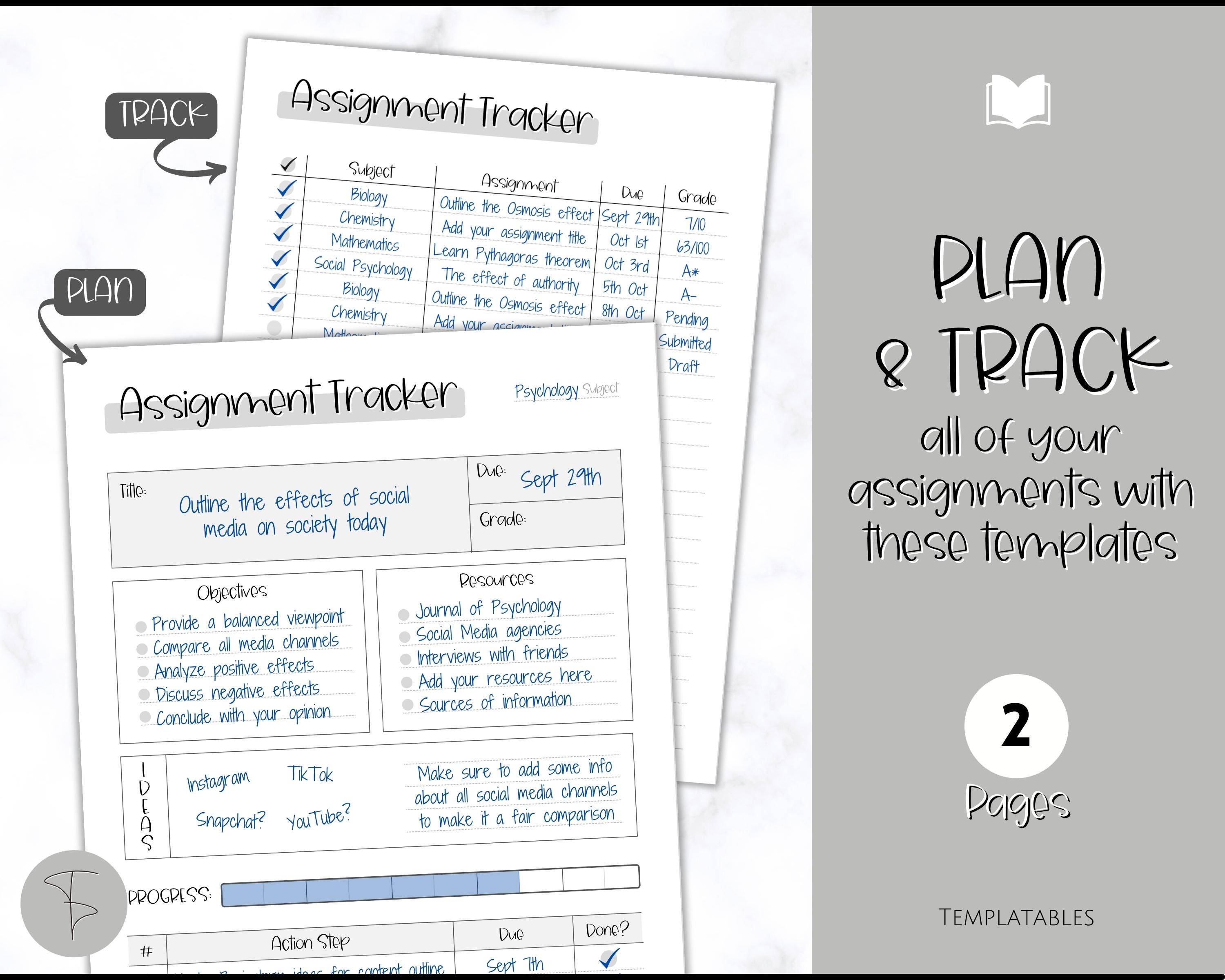 Assignment Planner BUNDLE Printable Assignment Tracker for - Etsy