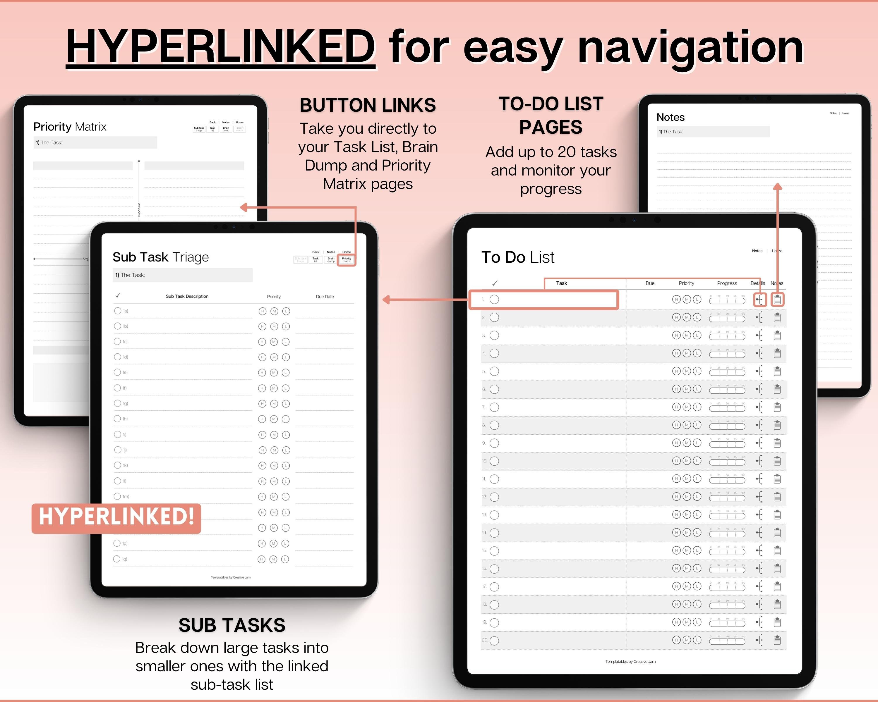 Digital to Do List, Hyperlinked to Do List for Digital Planners ...