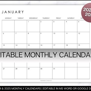 EDITABLE Monthly Calendar 2024 & 2025 Templates Included! Editable ...