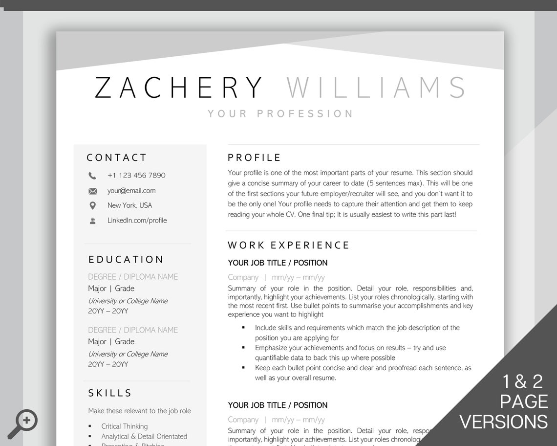 2 Page Resume Template Word. CV Template Professional, CV Design ...