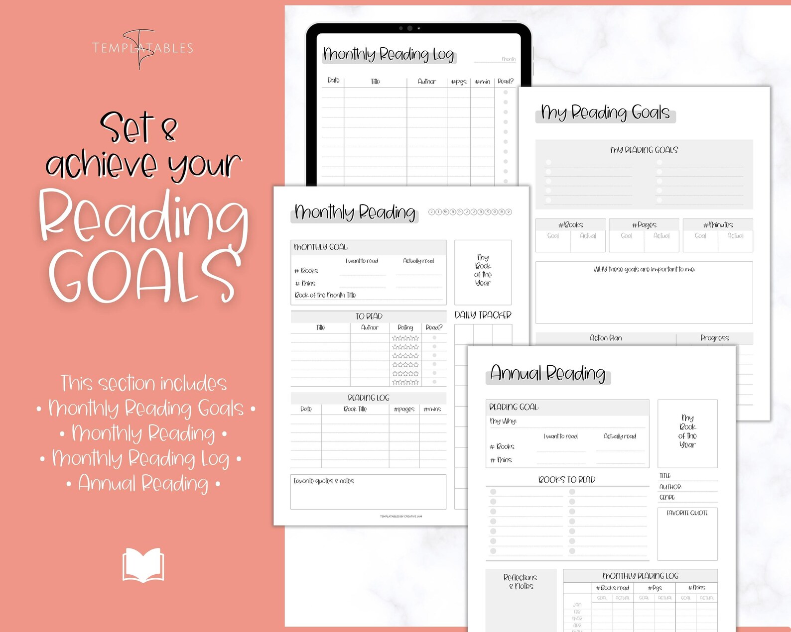 Reading Log Book Tracker Printable Reading Challenge Book - Etsy