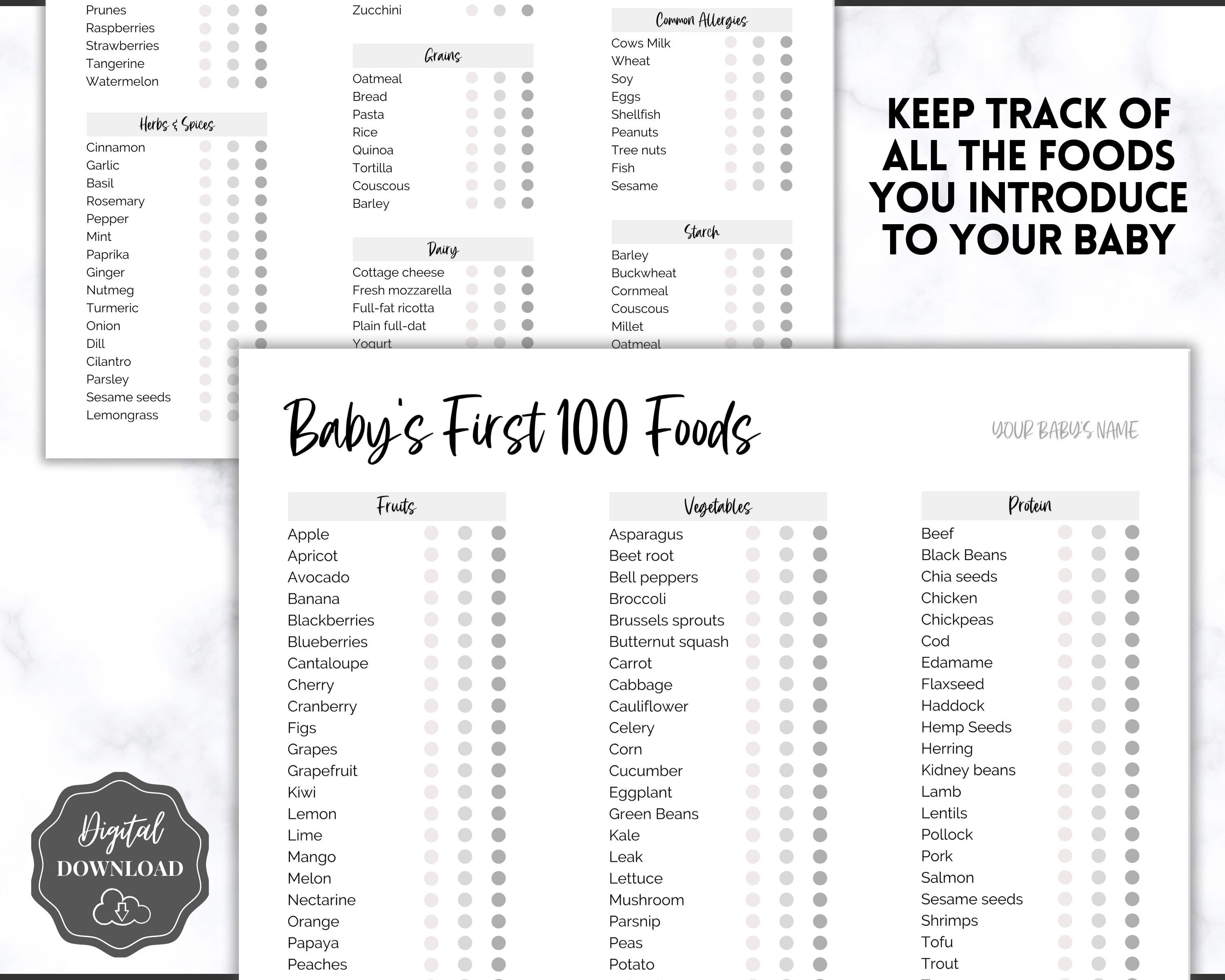 Baby Food Tracker Printable BUNDLE, Baby’s First Foods, Meal Planner ...