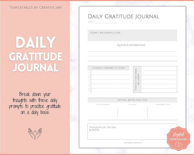 Gratitude Journal Printable BUNDLE Mindfulness Log Gratitude - Etsy