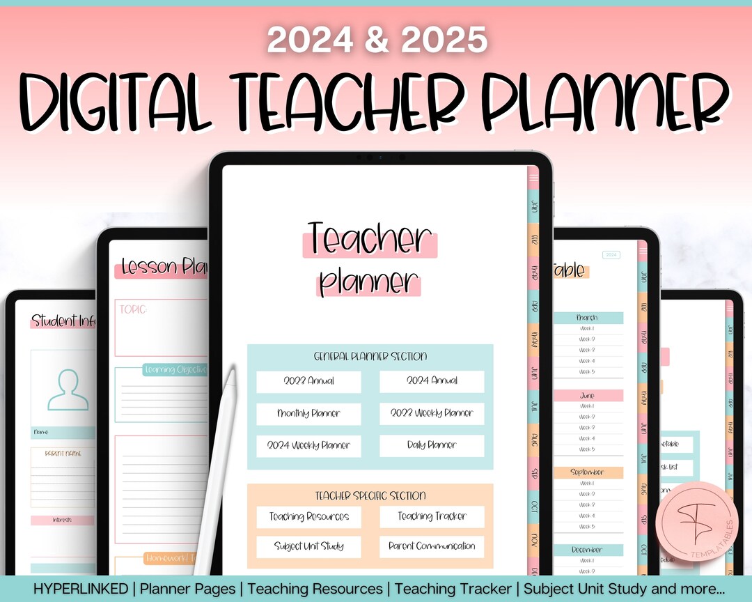 Academic Planner, 2024 2025 Digital Teacher Planner, Lesson Plan ...