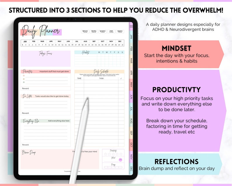 ADHD Digital Planner, Daily Planner for Neurodivergent Adults, Brain ...