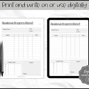 Homeschool Report Card, Printable Progress Report, Home School Academic ...