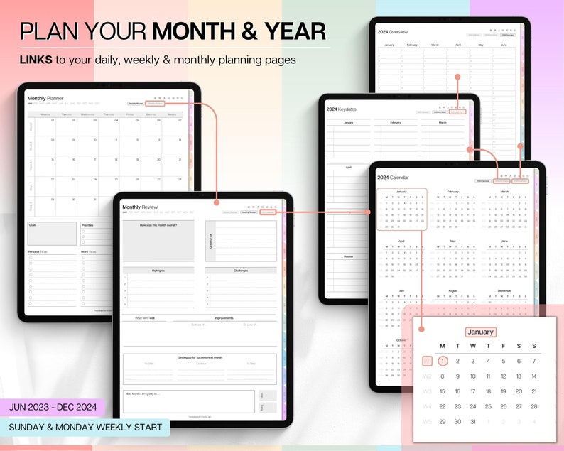 Mid Year Digital Planner, 2023 - 2024 Digital Planner, Midyear, 2023 ...