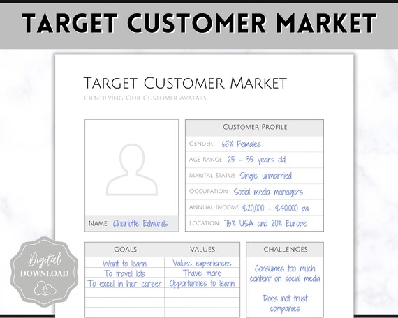 Target Customer Market Template Customer Avatar Worksheet - Etsy UK