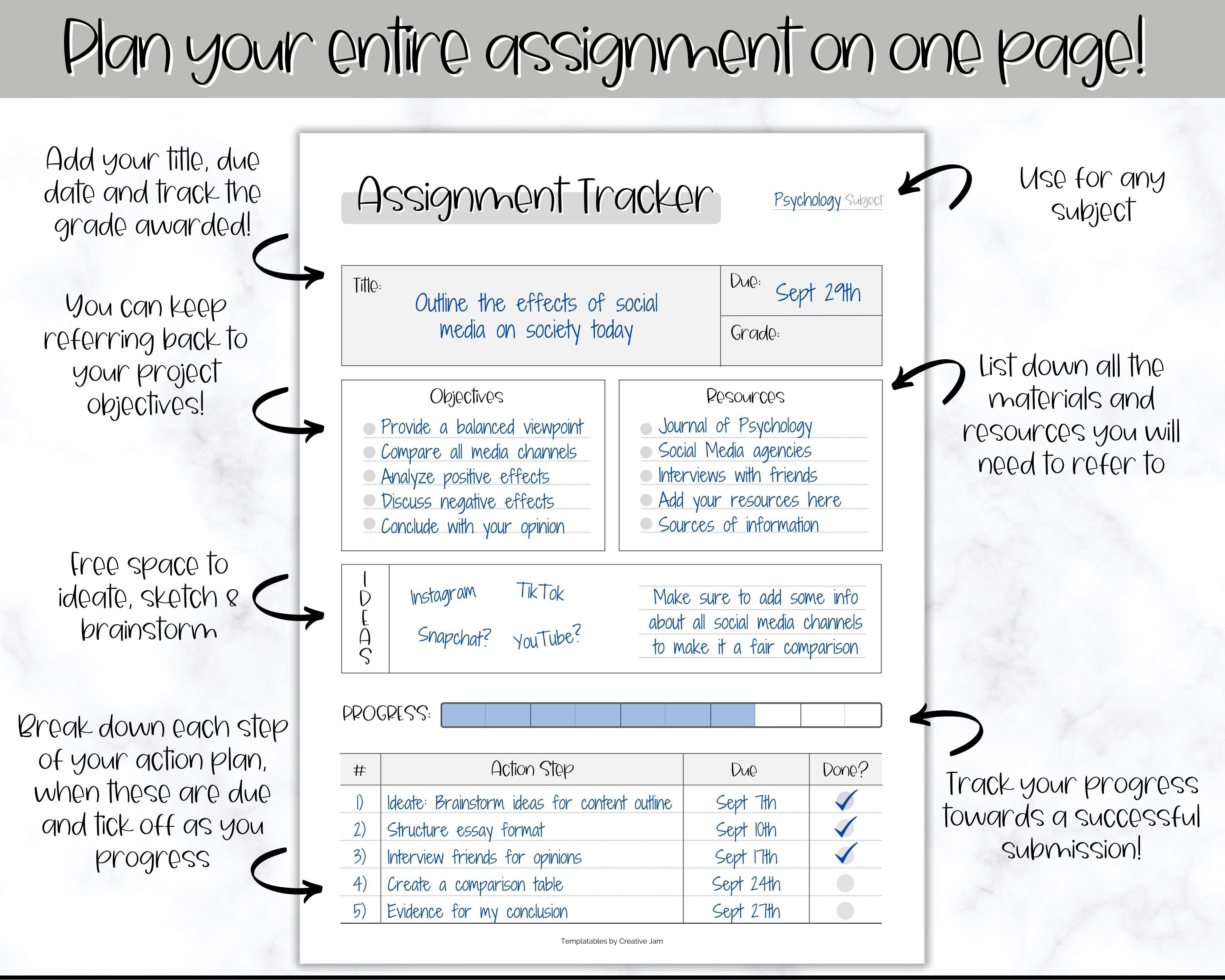 Assignment Planner BUNDLE Printable Assignment Tracker for - Etsy